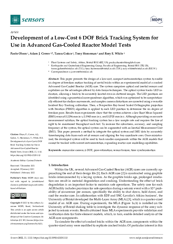 (PDF) Development of a Low-Cost 6 DOF Brick Tracking System for Use in Advanced Gas-Cooled ...