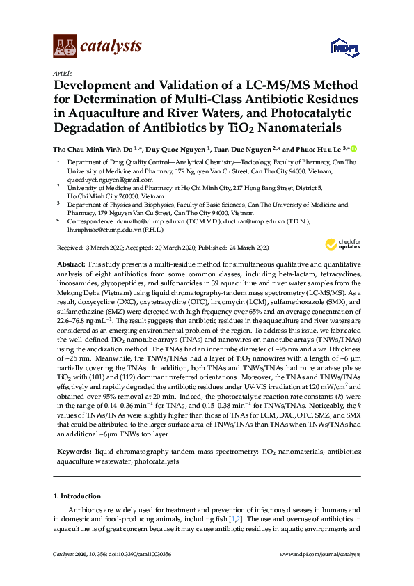 (PDF) Development and Validation of a LC-MS/MS Method for Determination of Multi-Class ...
