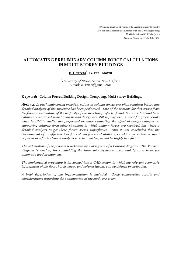 (PDF) Automating Preliminary Column Force Calculations In Multy-Storey Buildings
