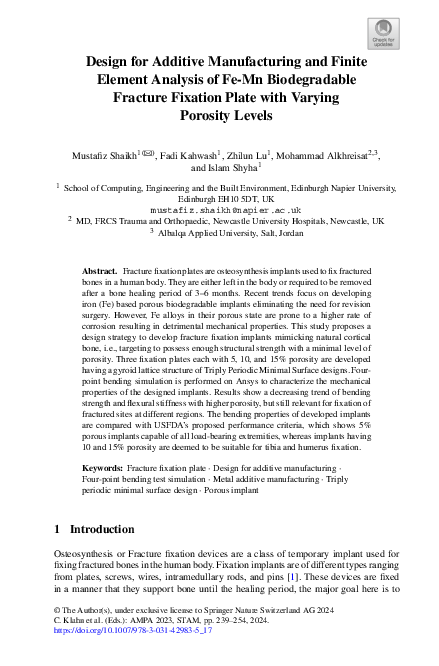 (PDF) Design for Additive Manufacturing and Finite Element Analysis of Fe-Mn Biodegradable ...