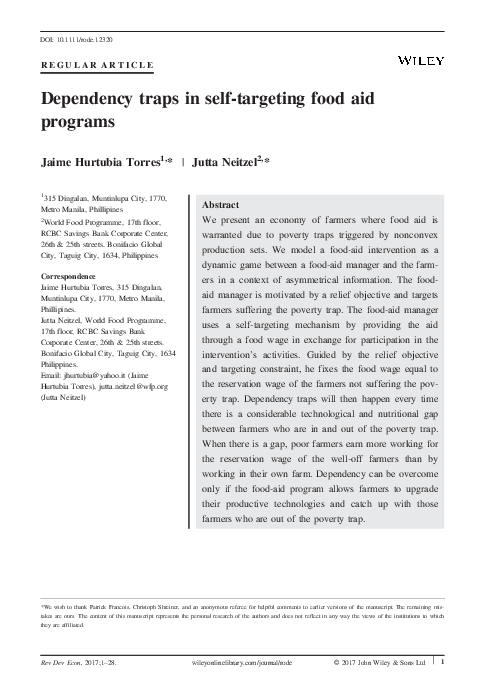 (PDF) Dependency traps in self‐targeting food aid programs