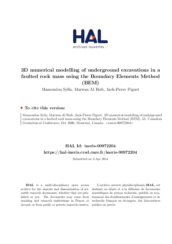 (PDF) 3D numerical modelling of underground excavations in a faulted ...