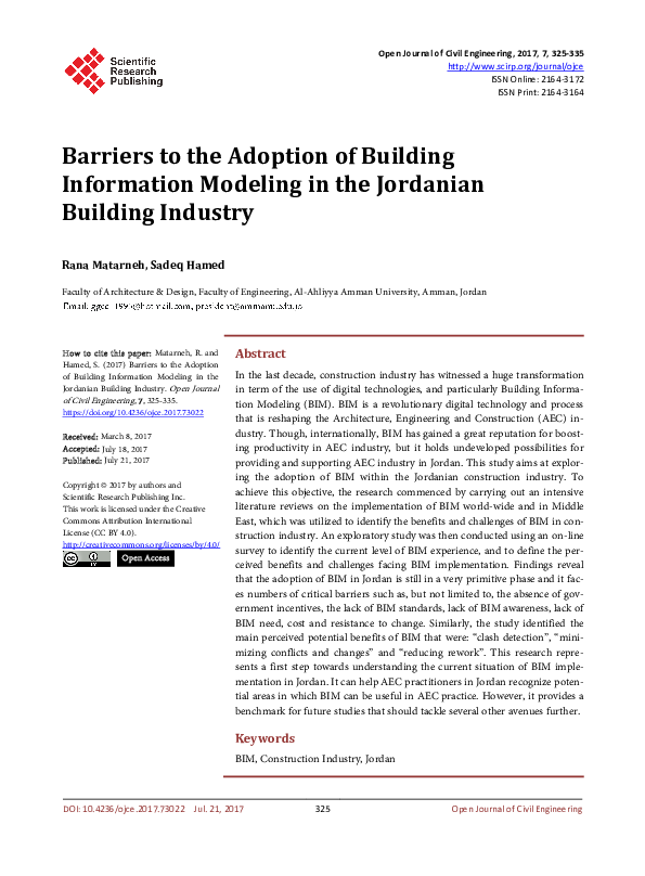 (PDF) Barriers to the Adoption of Building Information Modeling in the ...