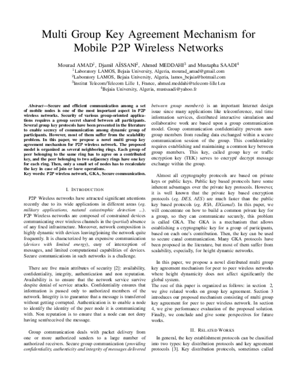 (PDF) Multi Group Key Agreement Mechanism for Mobile P2P Wireless Networks
