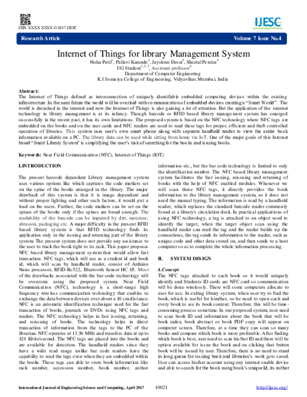 (PDF) Internet of Things for library Management System