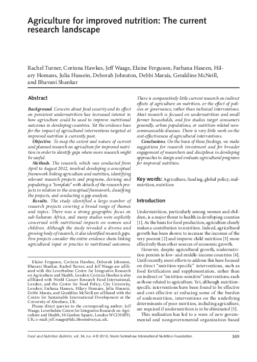 (PDF) Agriculture for improved nutrition: the current research landscape
