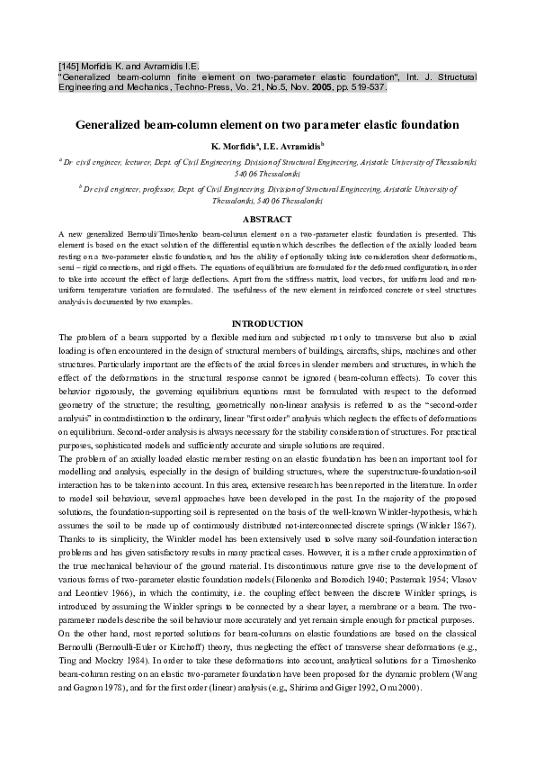 (PDF) Generalized beam-column element on two parameter elastic foundation