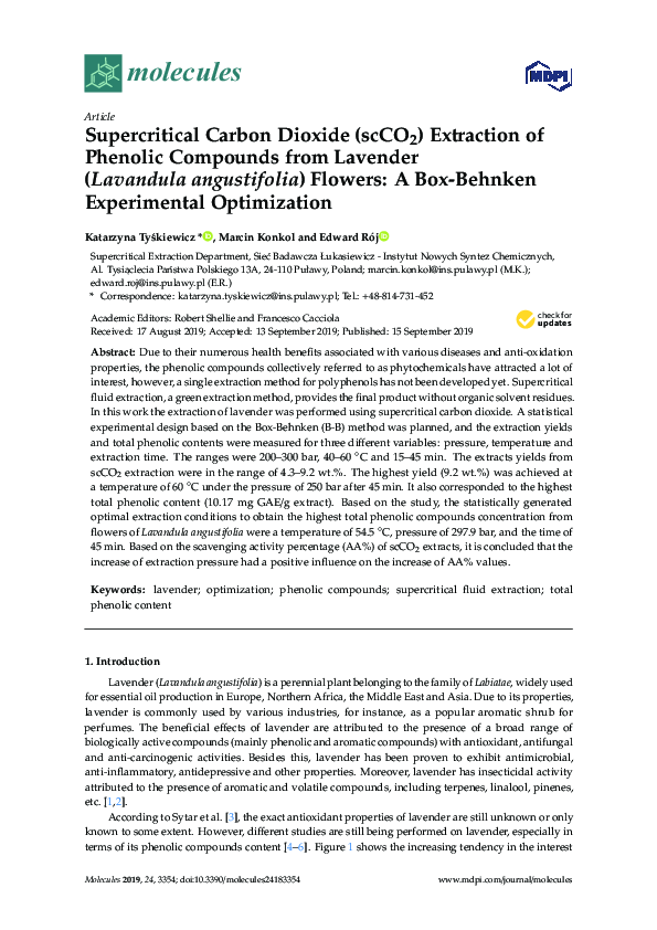 (PDF) Supercritical Carbon Dioxide (scCO2) Extraction of Phenolic ...
