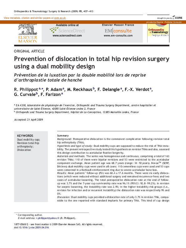(PDF) Prevention of dislocation in total hip revision surgery using a ...