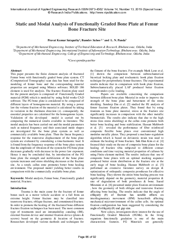 (PDF) Static and Modal Analysis of Functionally Graded Bone Plate at ...
