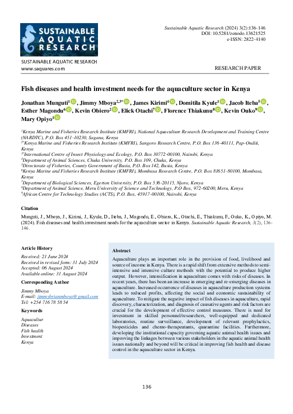 (PDF) Fish diseases and health investment needs for the aquaculture sector in Kenya