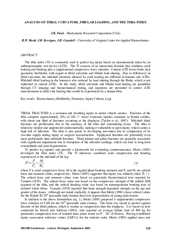 (PDF) Analysis of Tibial Curvature, Fibular Loading, and the Tibia Index