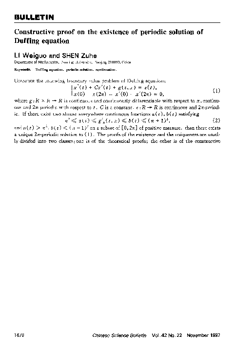 (PDF) Constructive proof on the existence of periodic solution of duffing equation