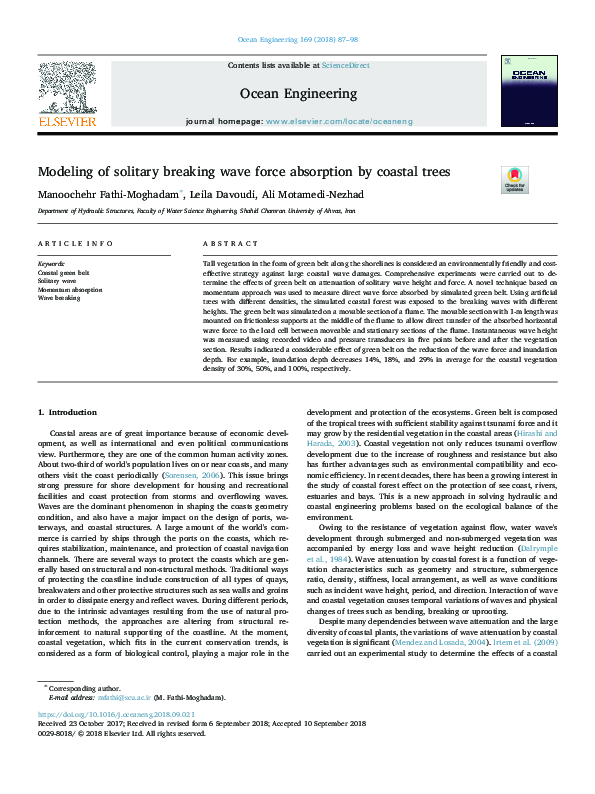 (PDF) Modeling of solitary breaking wave force absorption by coastal trees