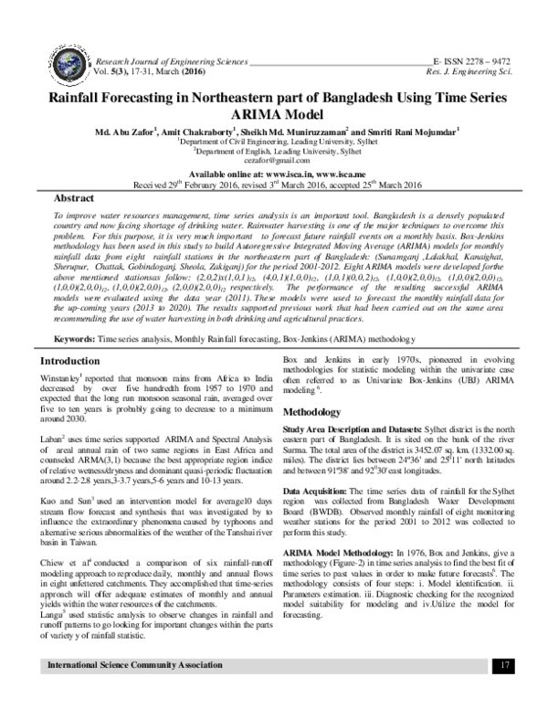 (PDF) Rainfall Forecasting in Northeastern part of Bangladesh Using Time Series