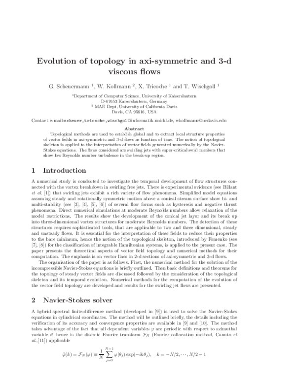 (PDF) Evolution of topology in axi-symmetric and 3-d viscous flows