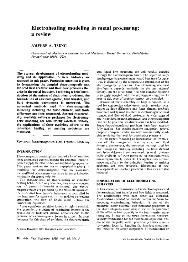 (PDF) Electroheating modeling in metal processing: a review