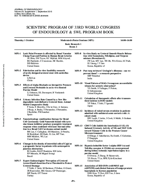(PDF) Scientific Program of 33rd World Congress of Endourology & SWL ...