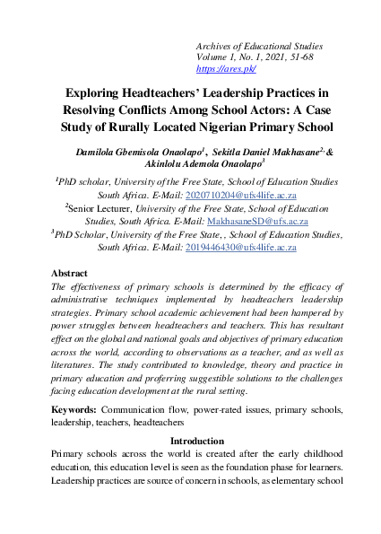 (PDF) Exploring Headteachers' Leadership Practices in Resolving ...
