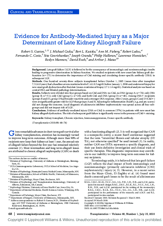 (PDF) Evidence for Antibody-Mediated Injury as a Major Determinant of ...