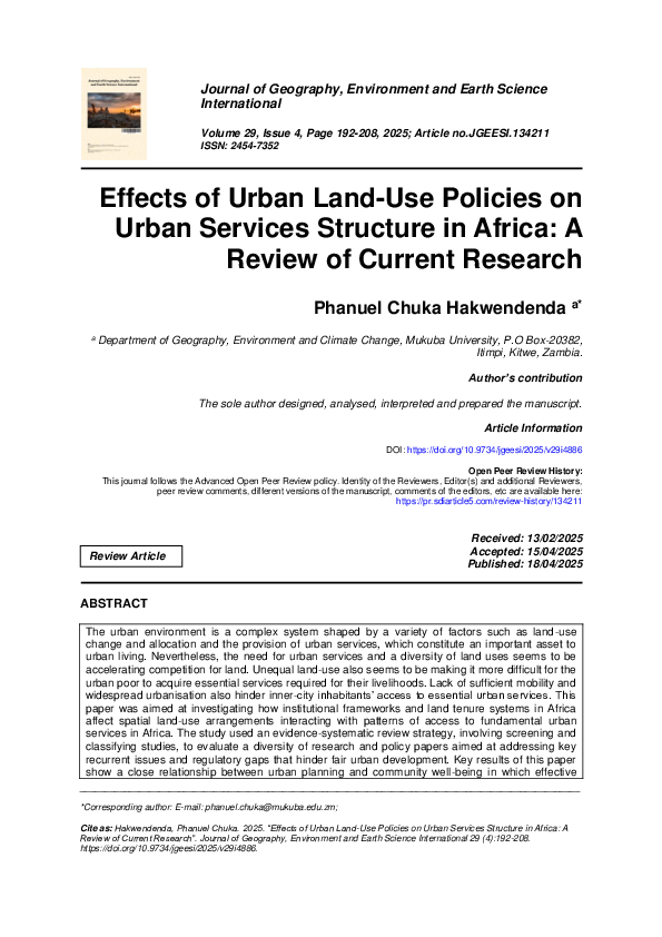 (PDF) Effects of Urban Land-Use Policies on Urban Services Structure in ...