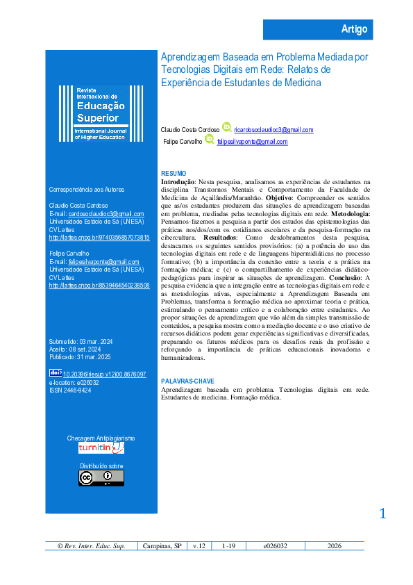 (PDF) Aprendizagem baseada em problema mediada por tecnologias digitais em rede: relatos de ...
