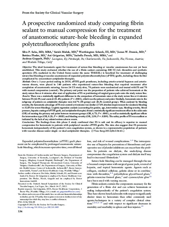 (PDF) A prospective randomized study comparing fibrin sealant to manual ...