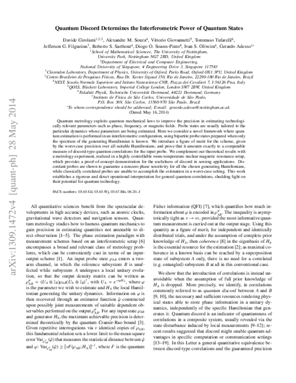 (PDF) Quantum Discord Determines the Interferometric Power of Quantum ...