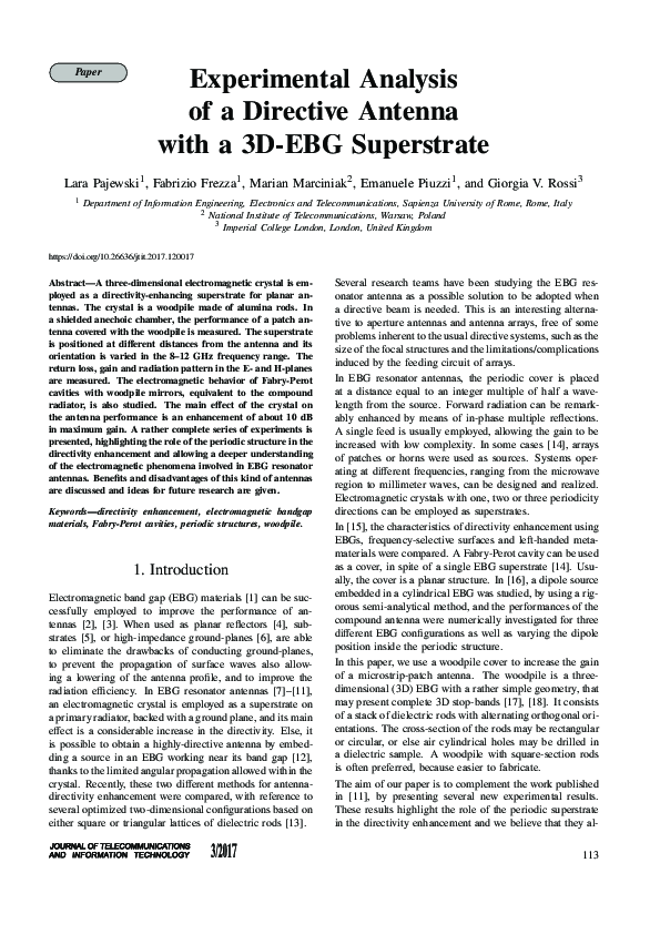 (PDF) Experimental Analysis of a Directive Antenna with a 3D-EBG ...