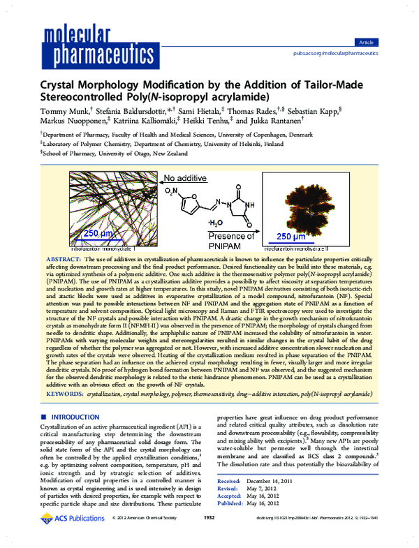 (PDF) Crystal Morphology Modification by the Addition of Tailor-Made Stereocontrolled Poly(N ...