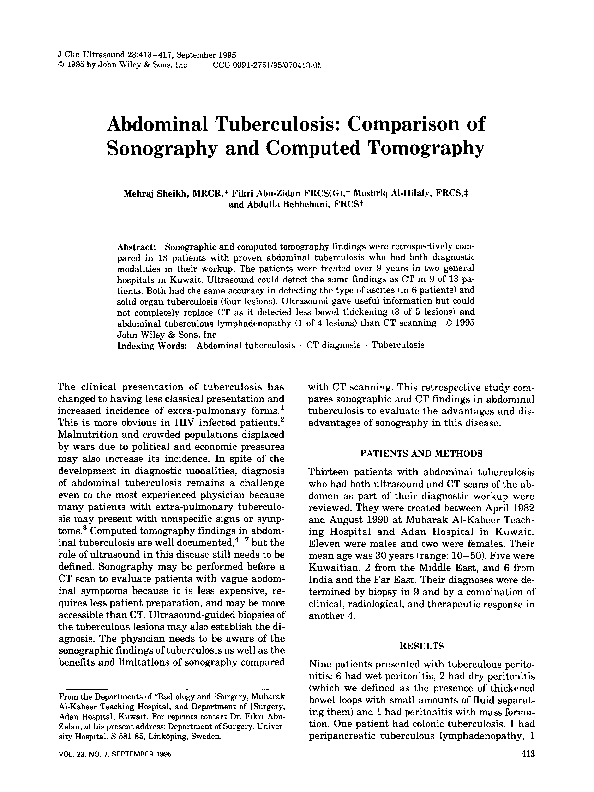 (PDF) Abdominal tuberculosis: Comparison of sonography and computed tomography