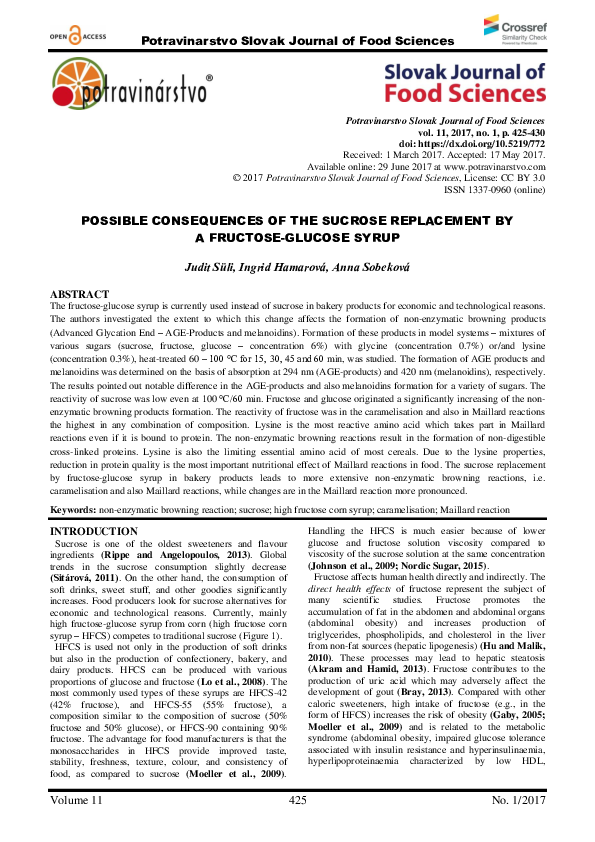 (PDF) Possible consequences of the sucrose replacement by a fructose ...