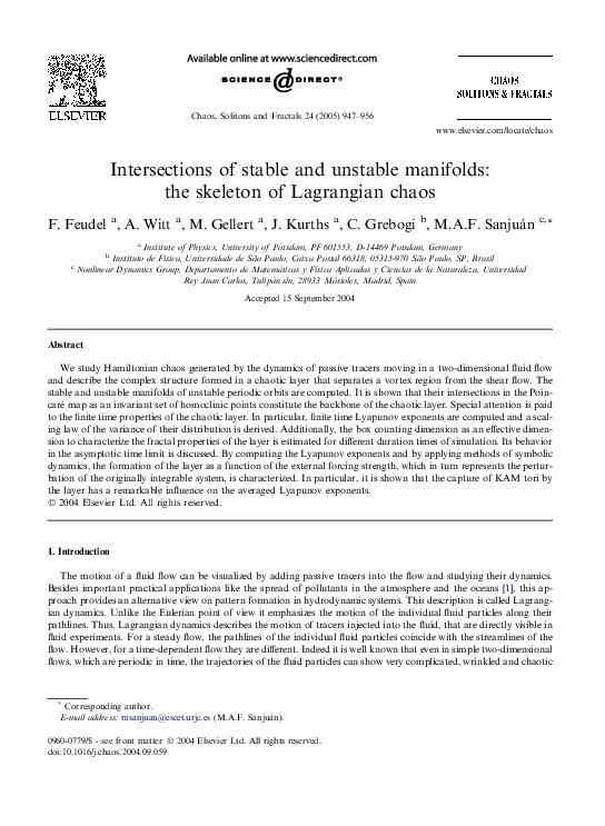 (PDF) Intersections of stable and unstable manifolds: the skeleton of Lagrangian chaos