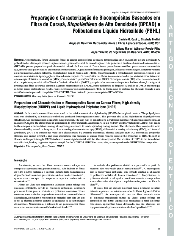 (PDF) Preparação e caracterização de biocompósitos baseados em fibra de ...