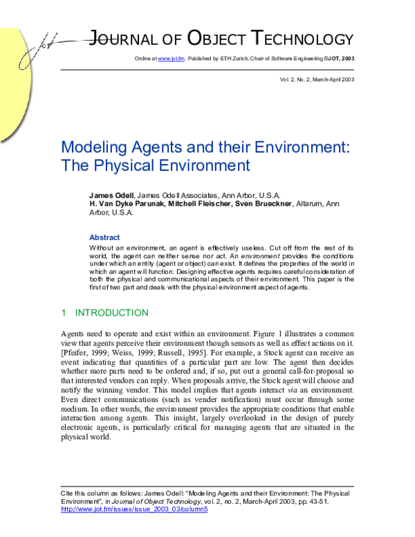 (PDF) Modeling Agents and their Environment: The Physical Environment