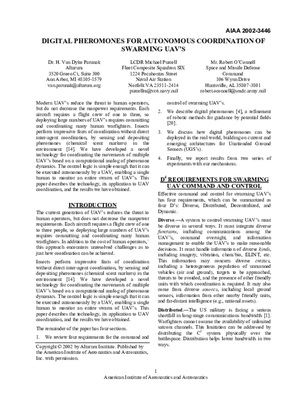 (PDF) Digital Pheromones for Autonomous Coordination of Swarming UAV's