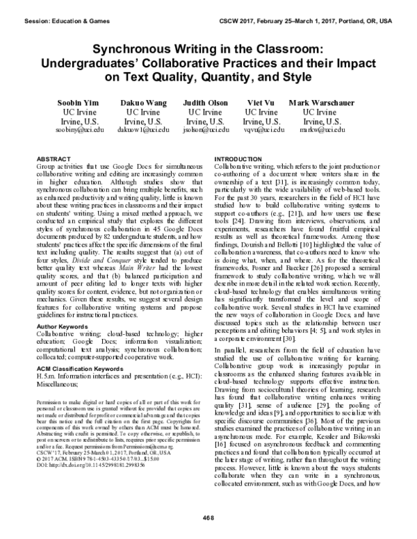 (PDF) Synchronous Collaborative Writing in the Classroom