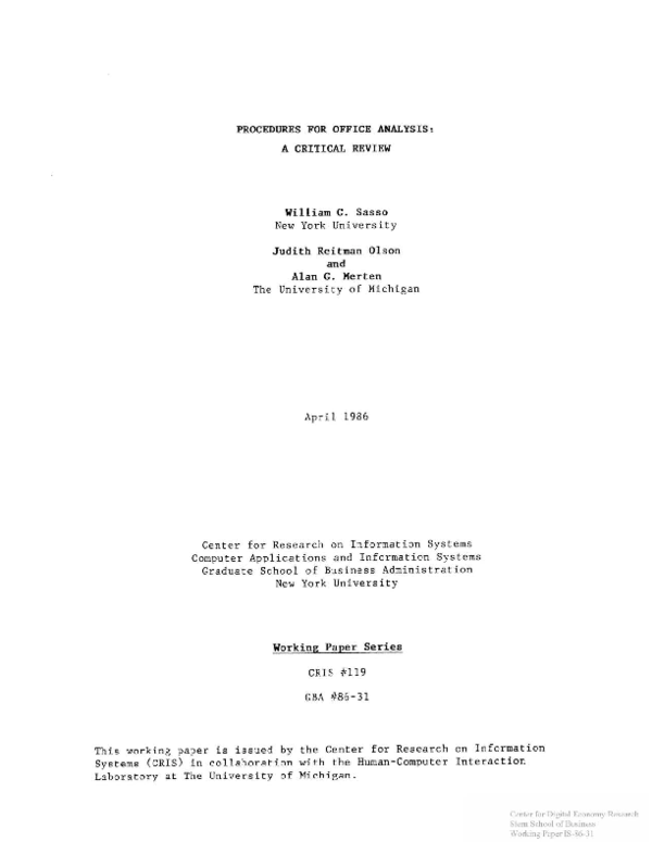 (PDF) Procedures for Office Analysis: A Critical Review