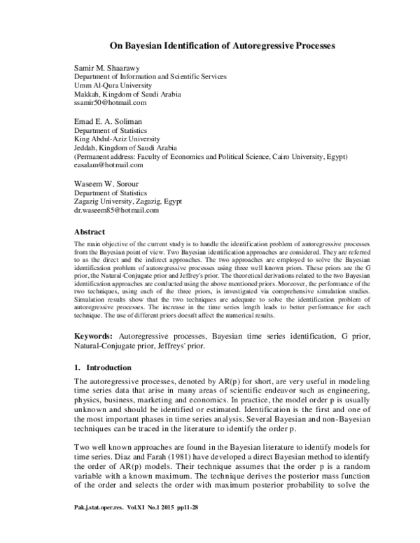 (PDF) On Bayesian Identification of Autoregressive Processes