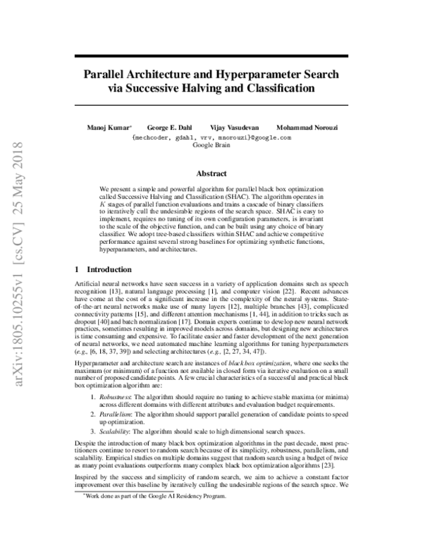 (PDF) Parallel Architecture and Hyperparameter Search via Successive Halving and Classification