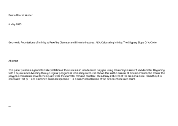 (PDF) Geometric Foundations of Infinity: A Proof by Diameter and ...