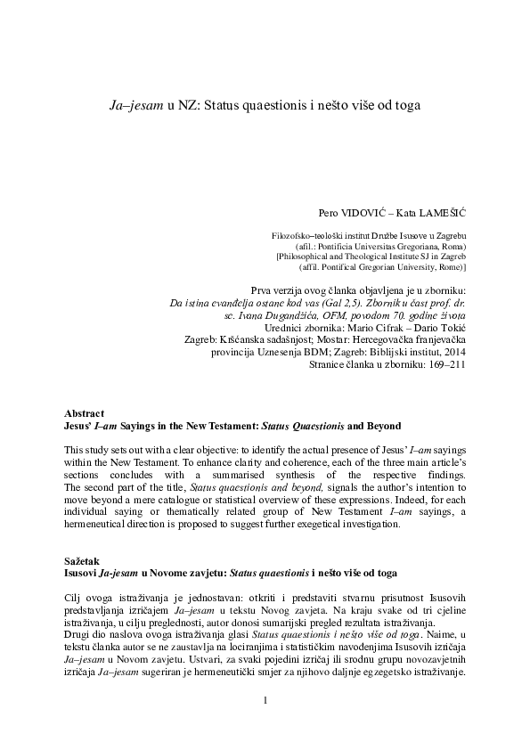 (PDF) „Ja-jesam“ u NZ: Status quaestionis i nešto više od toga