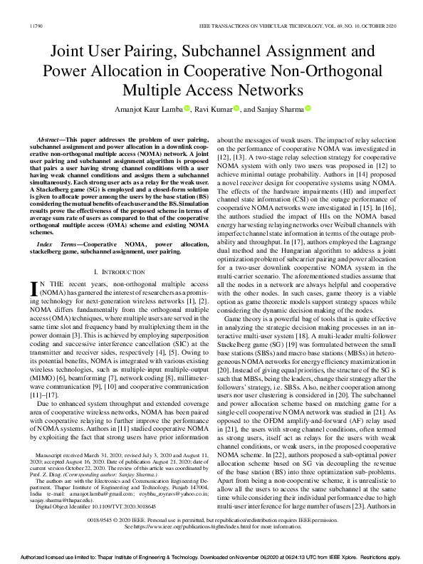 (PDF) Joint User Pairing, Subchannel Assignment and Power Allocation in Cooperative Non ...