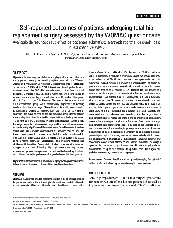 (PDF) Self-reported outcomes of patients undergoing total hip ...