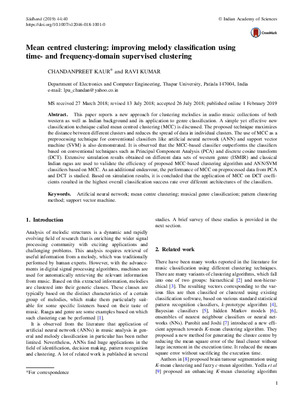(PDF) Mean centred clustering: improving melody classification using time-and frequency-domain ...