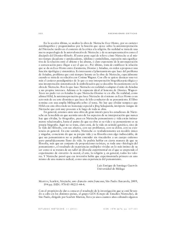 (PDF) Marton, Scarlett, Nieztsche, um «francés» entre franceses, São ...