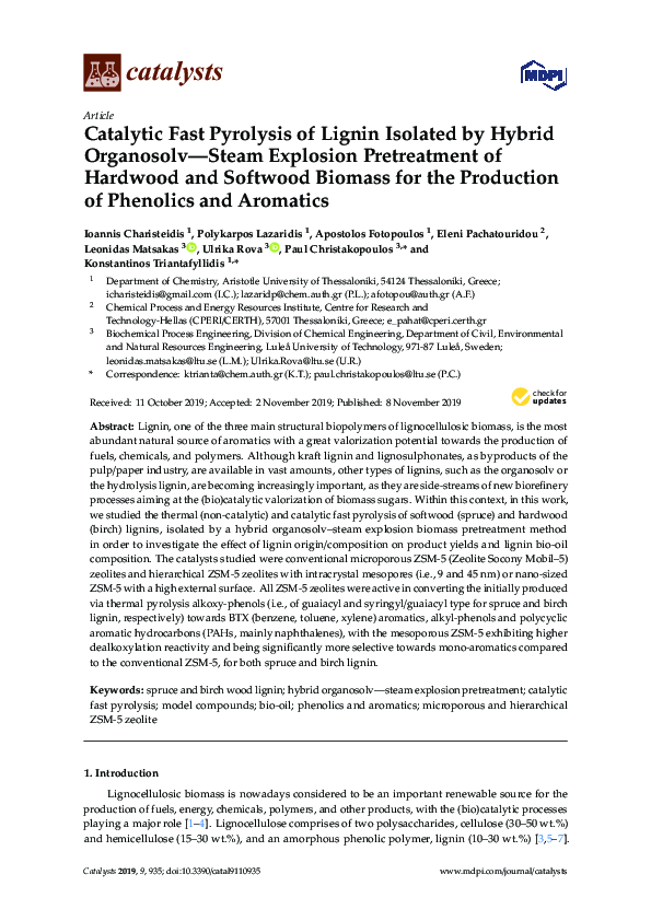 (PDF) Catalytic Fast Pyrolysis of Lignin Isolated by Hybrid Organosolv ...