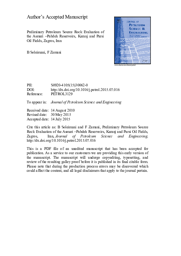 (PDF) Preliminary petroleum source rock evaluation of the Asmari–Pabdeh ...