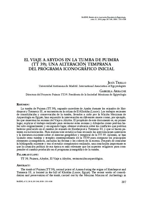 (PDF) El viaje a Abydos en la tumba de Puimra (TT 39); Una alteración ...
