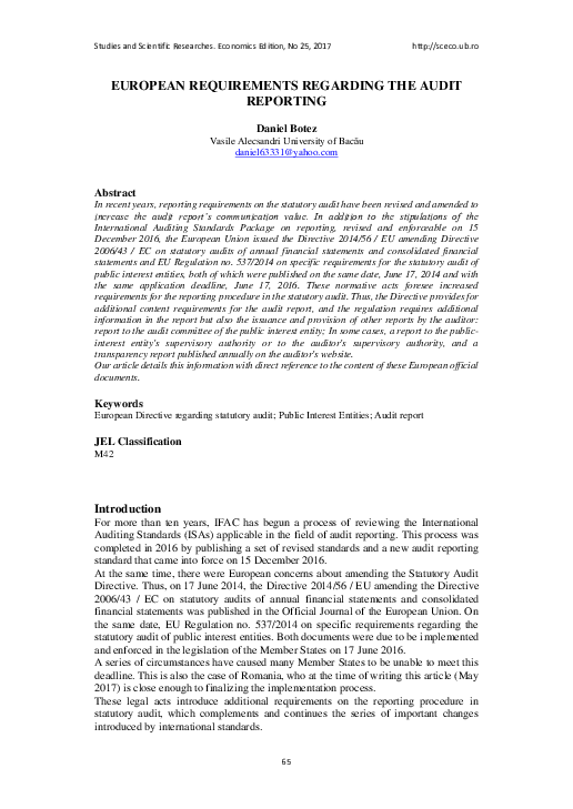 (PDF) European Requirements Regarding the Audit Reporting